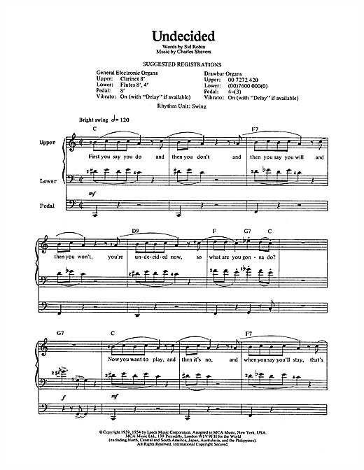 Ella Fitzgerald "Undecided" Sheet Music Notes, Chords | Organ Download ...
