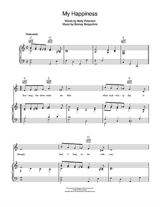 Connie Francis "My Happiness" Sheet Music Notes | Download Printable ...