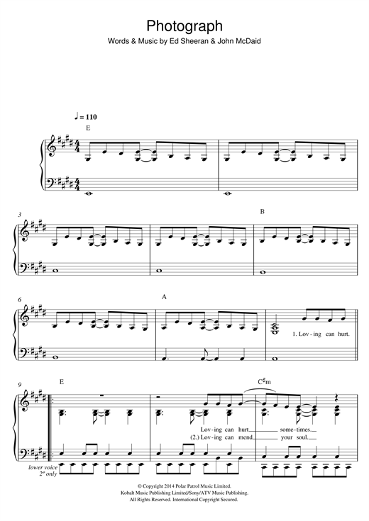 Ed Sheeran "Photograph" Sheet Music Notes, Chords | Easy Piano Download ...