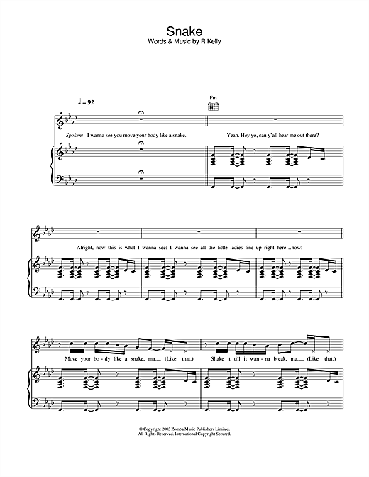 R Kelly "Snake" Sheet Music Notes | Download Printable PDF Score 26901