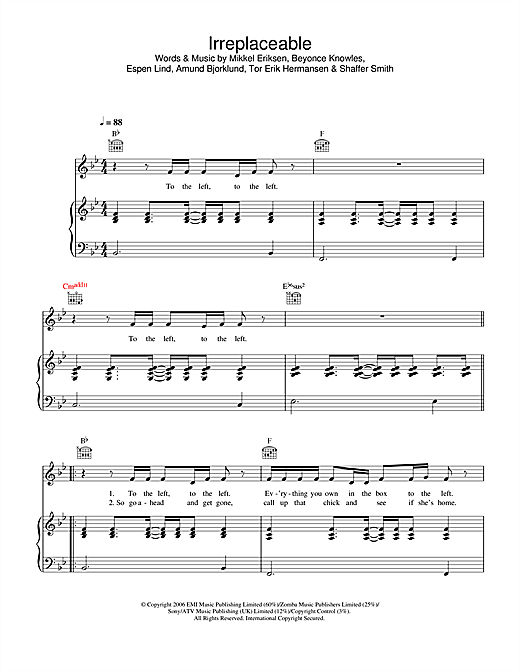 Beyoncé "Irreplaceable" Sheet Music Notes, Chords | Piano, Vocal ...