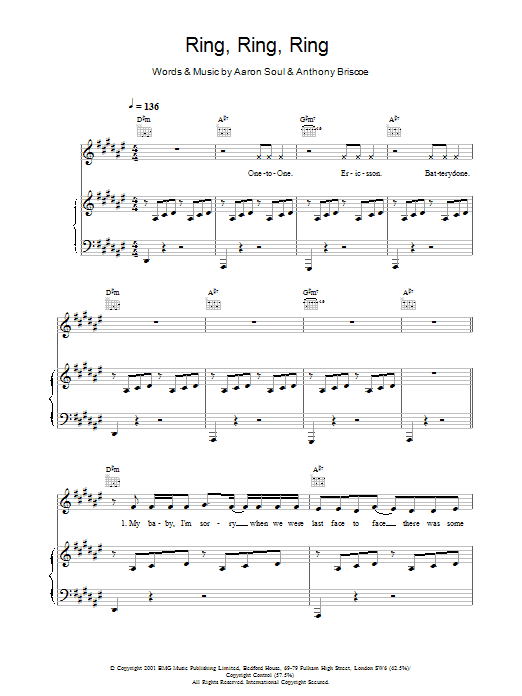 Aaron Soul "Ring, Ring, Ring" Sheet Music & Chords | Download 8-Page Printable PDF Piano, Vocal ...