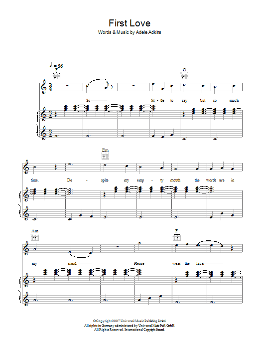 Adele "First Love" Sheet Music & Chords | Download 2-Page Printable PDF ...