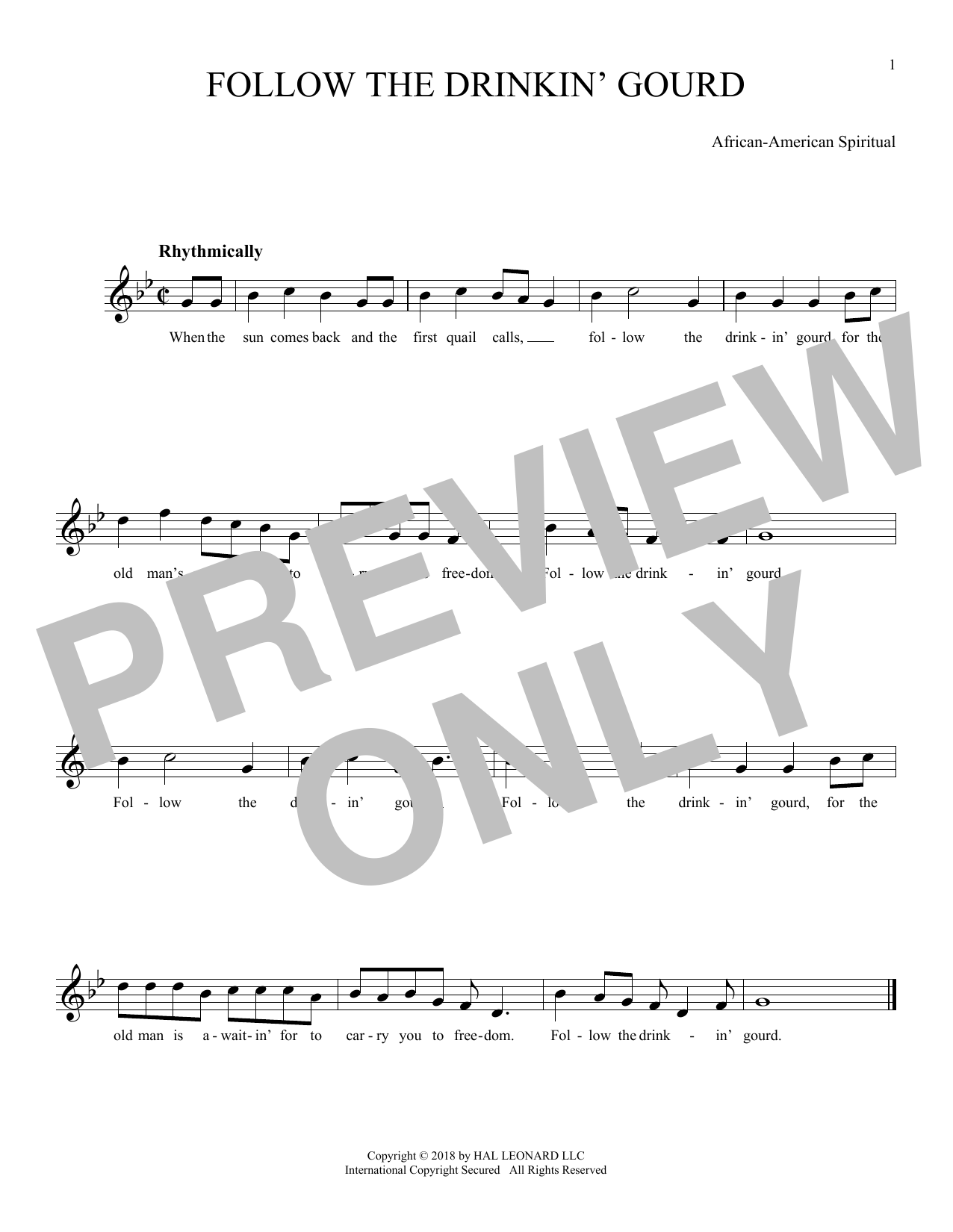 African-American Spiritual "Follow The Drinkin' Gourd" Sheet Music ...