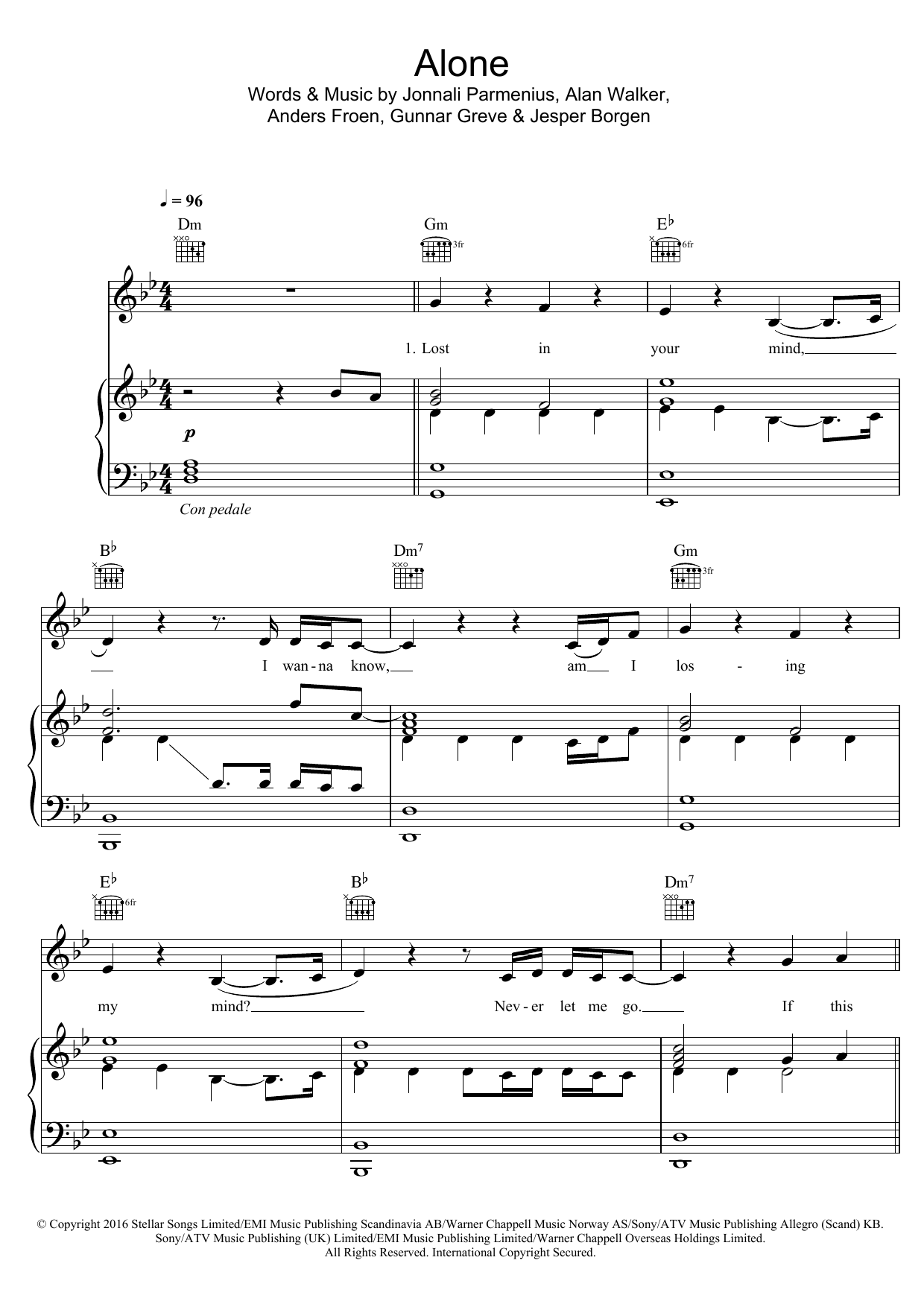 Alan Walker "Alone" Sheet Music & Chords | Download 5-Page Printable PDF Piano, Vocal & Guitar ...