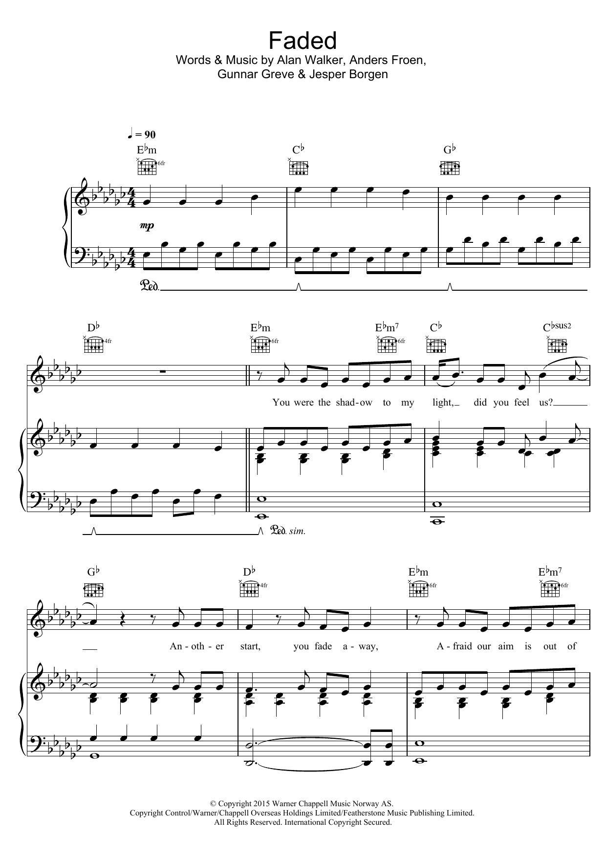 Alan Walker "Faded" Sheet Music & Chords | Download 5-Page Printable ...
