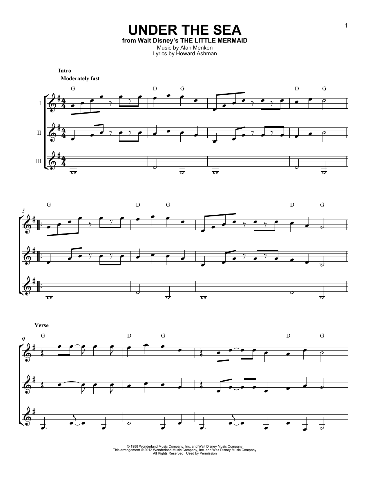 Alan Menken And Howard Ashman Under The Sea From The Little Mermaid Sheet Music Notes
