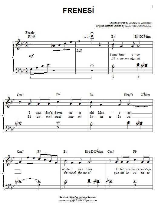 Alberto Dominguez "Frenesi" Sheet Music Notes | Download Printable PDF ...