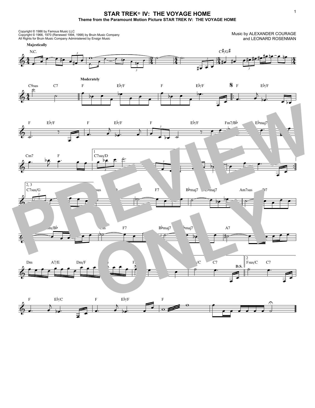 Alexander Courage "Star Trek IV - The Voyage Home" Sheet Music Notes ...