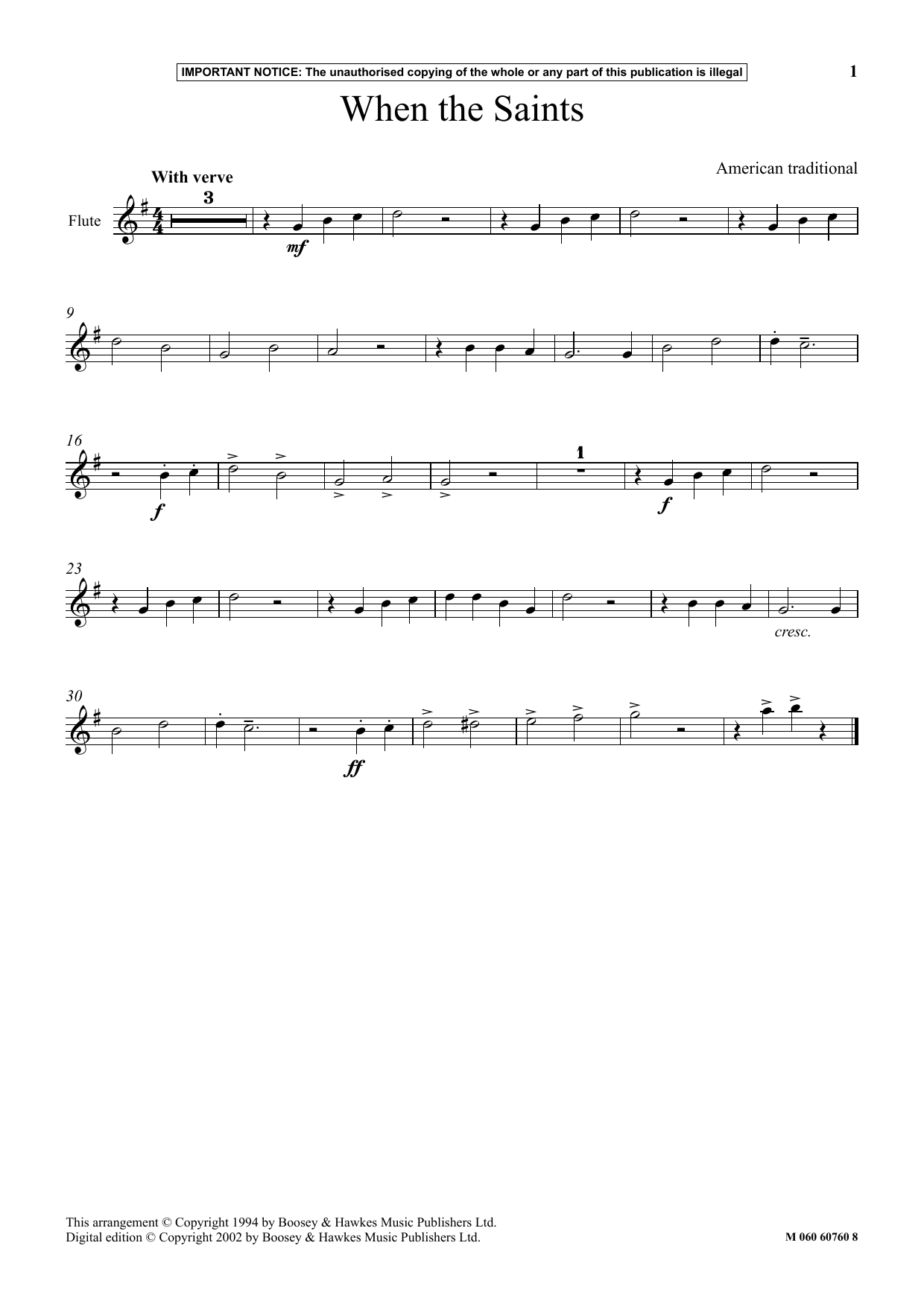 American Traditional "When The Saints Go Marching In" Sheet Music ...