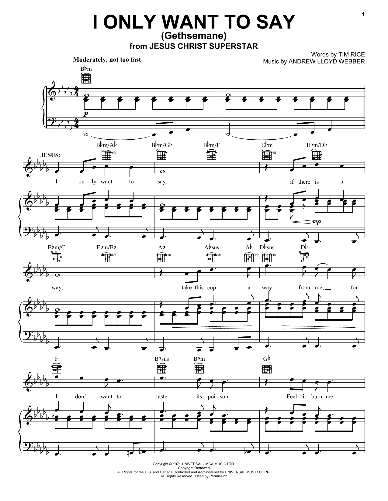 Andrew Lloyd Webber I Only Want To Say Gethsemane Sheet Music Notes