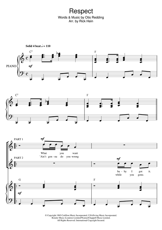 Aretha Franklin "Respect (arr. Rick Hein)" Sheet Music Notes | Download ...