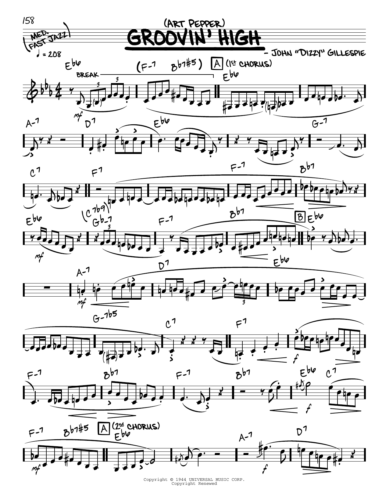 Art Pepper "Groovin' High" Sheet Music Notes | Download Printable PDF ...