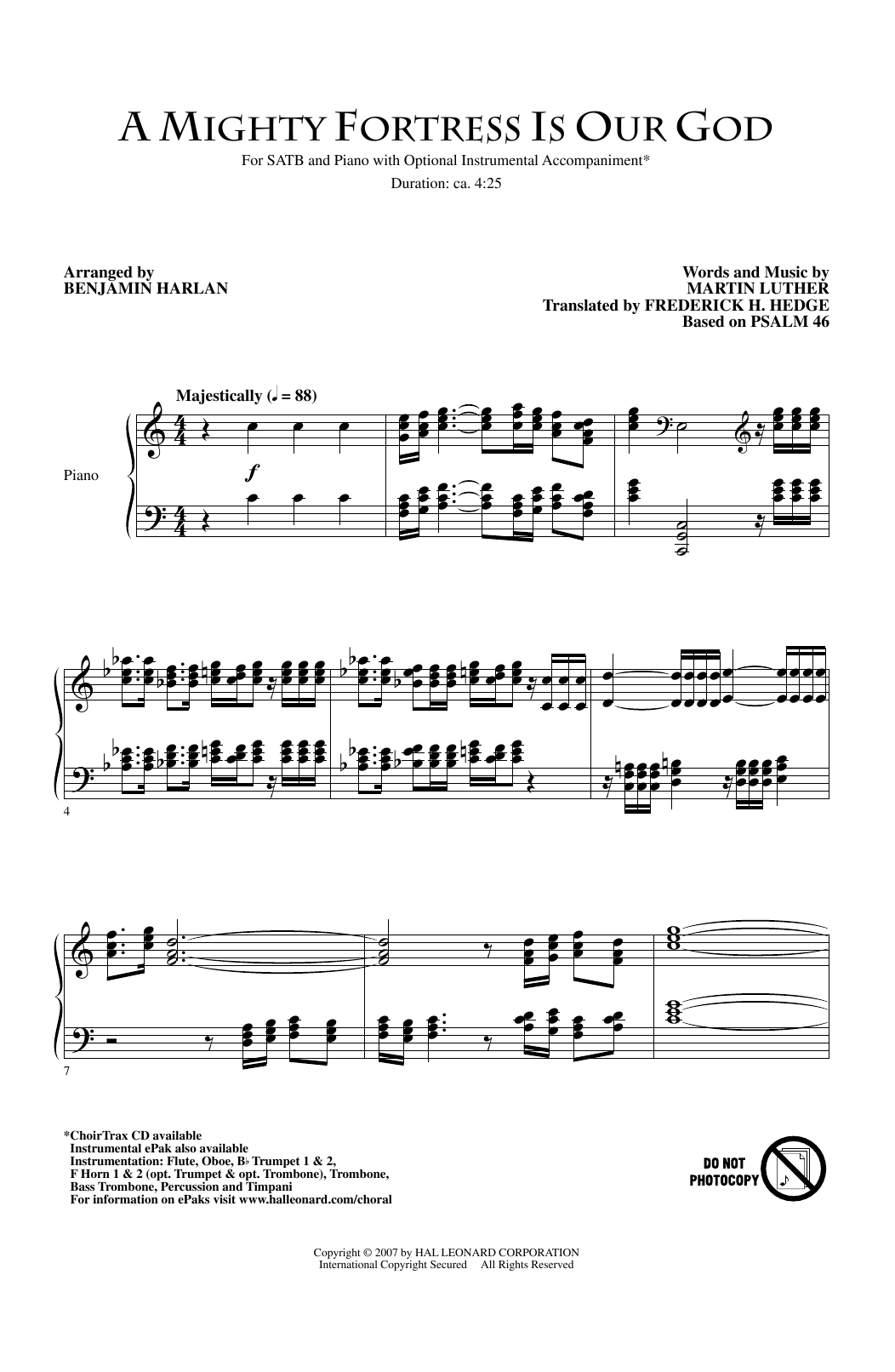 Benjamin Harlan "A Mighty Fortress Is Our God" Sheet Music & Chords ...