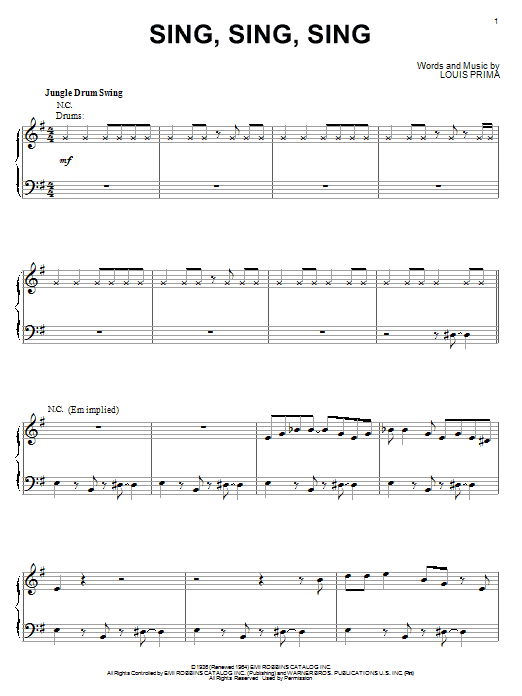 Benny Goodman "Sing, Sing, Sing" Sheet Music & Chords | Download 8-Page Printable PDF Drums ...