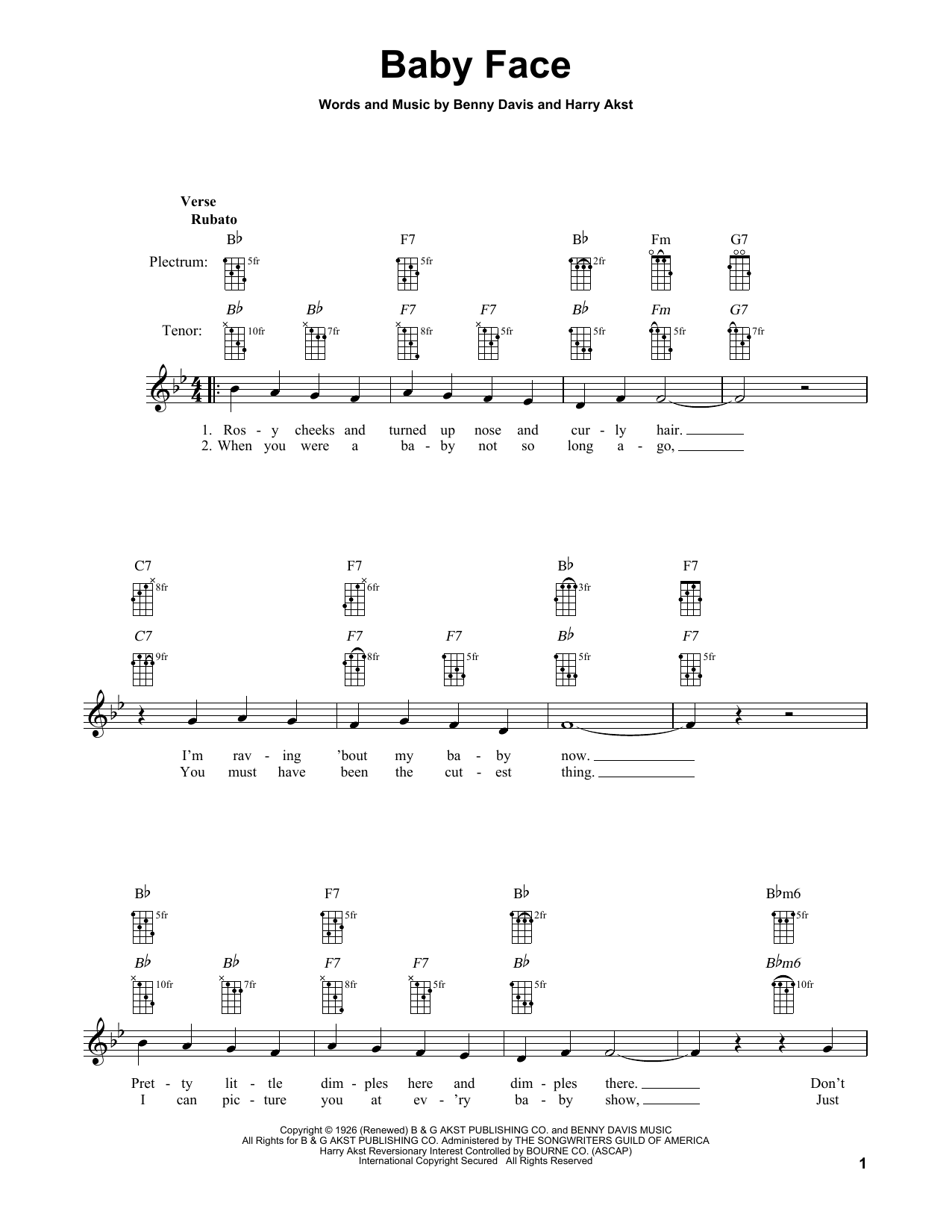 Benny Davis "Baby Face" Sheet Music Notes | Download Printable PDF ...