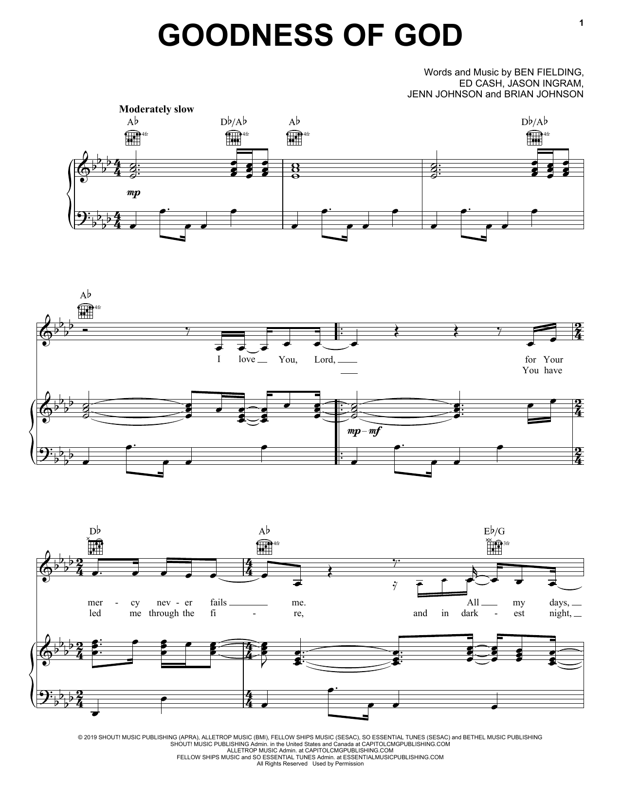 Bethel Music and Jenn Johnson "Goodness Of God" Sheet Music & Chords ...