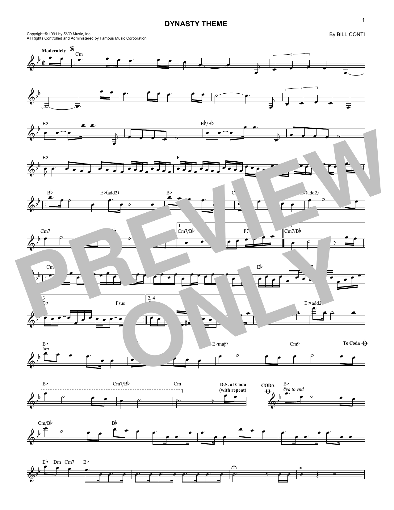 Bill Conti "Dynasty Theme" Sheet Music Notes | Download Printable PDF ...