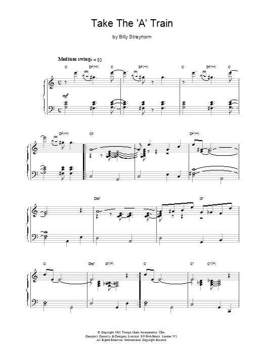 Billy Strayhorn "Take The "A" Train" Sheet Music & Chords | Download 3-Page Printable PDF Piano ...