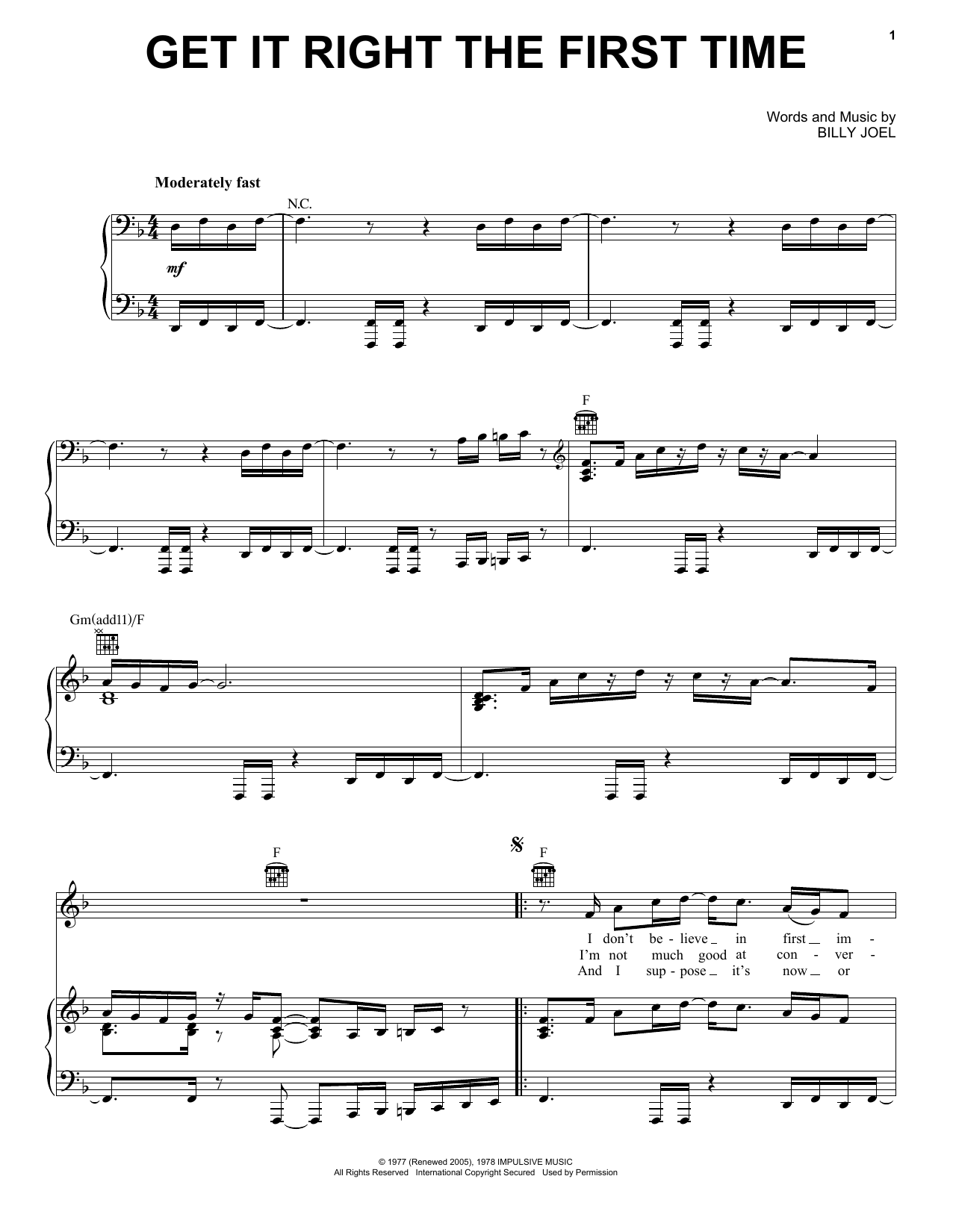 Billy Joel "Get It Right The First Time" Sheet Music Notes | Download ...