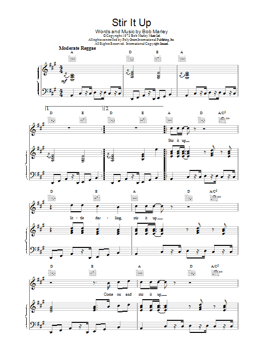 Bob Marley "Stir It Up" Sheet Music & Chords | Download 5-Page Printable PDF Bass Guitar Tab ...