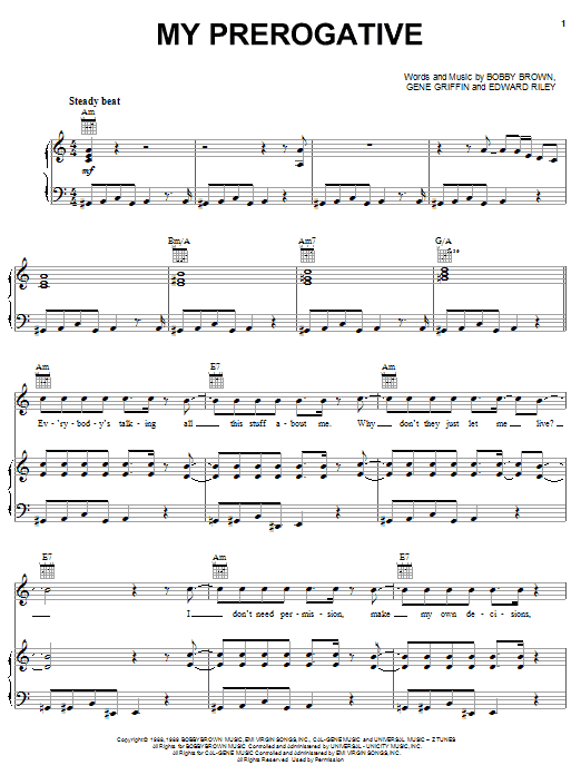 Bobby Brown "My Prerogative" Sheet Music Notes | Download Printable PDF ...