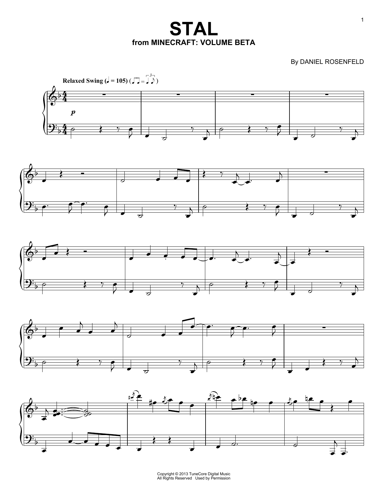 C418 "Stal (from Minecraft)" Sheet Music Notes | Download Printable PDF ...