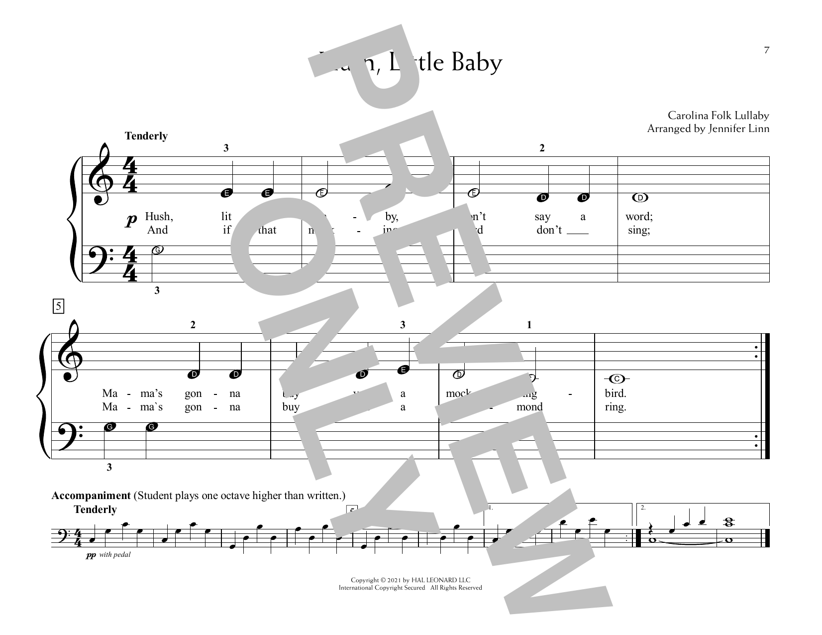 Carolina Folk Lullaby "Hush Little Baby (arr. Jennifer Linn)" Sheet ...