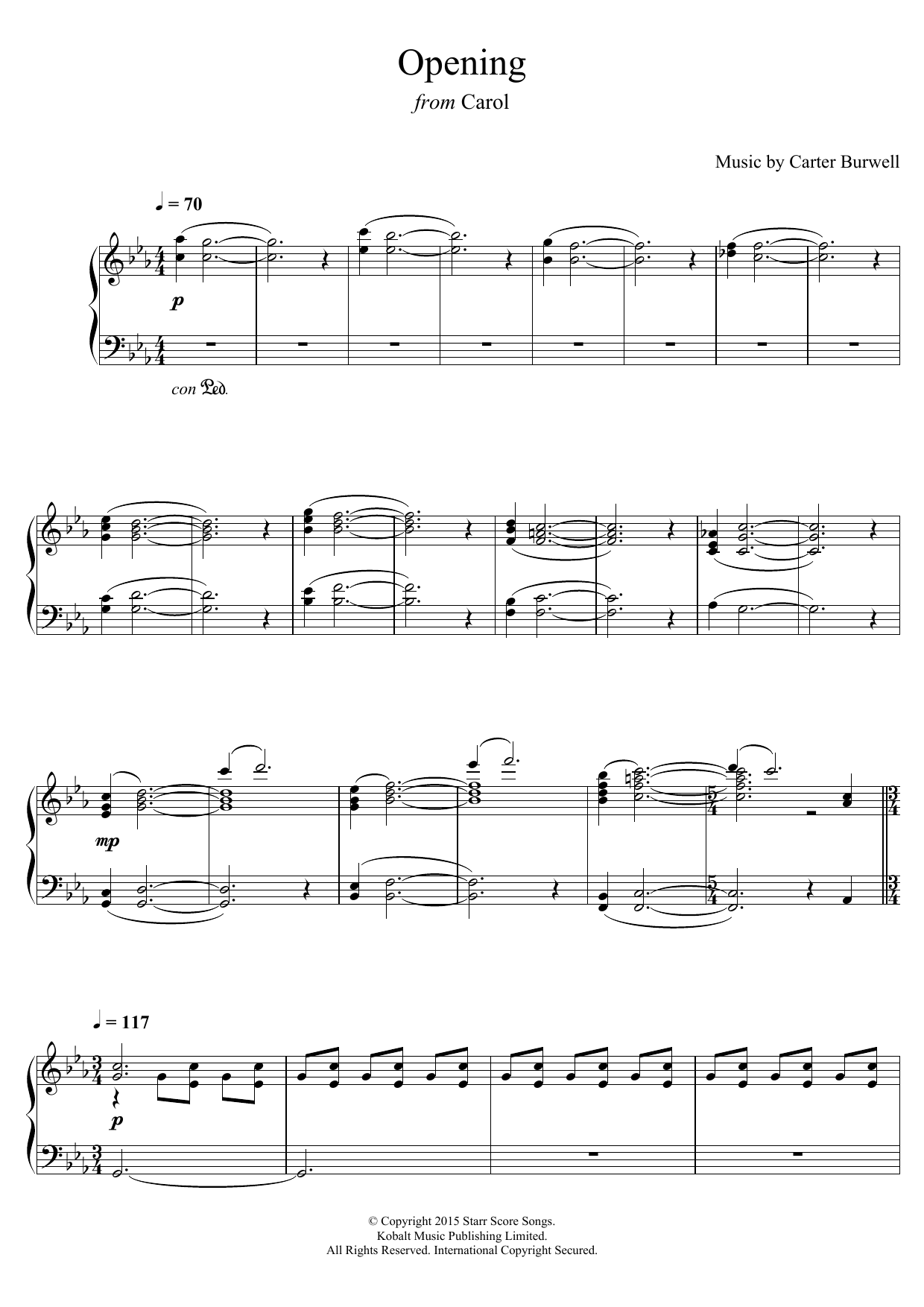 Carter Burwell "Opening (from 'Carol')" Sheet Music & Chords | Download ...