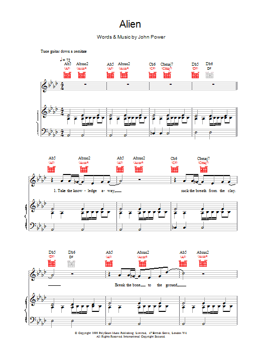 Cast "Alien" Sheet Music & Chords | Download 7-Page Printable PDF Piano ...