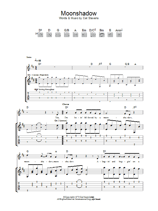 Cat Stevens "Moonshadow" Sheet Music & Chords | Download 5-Page ...