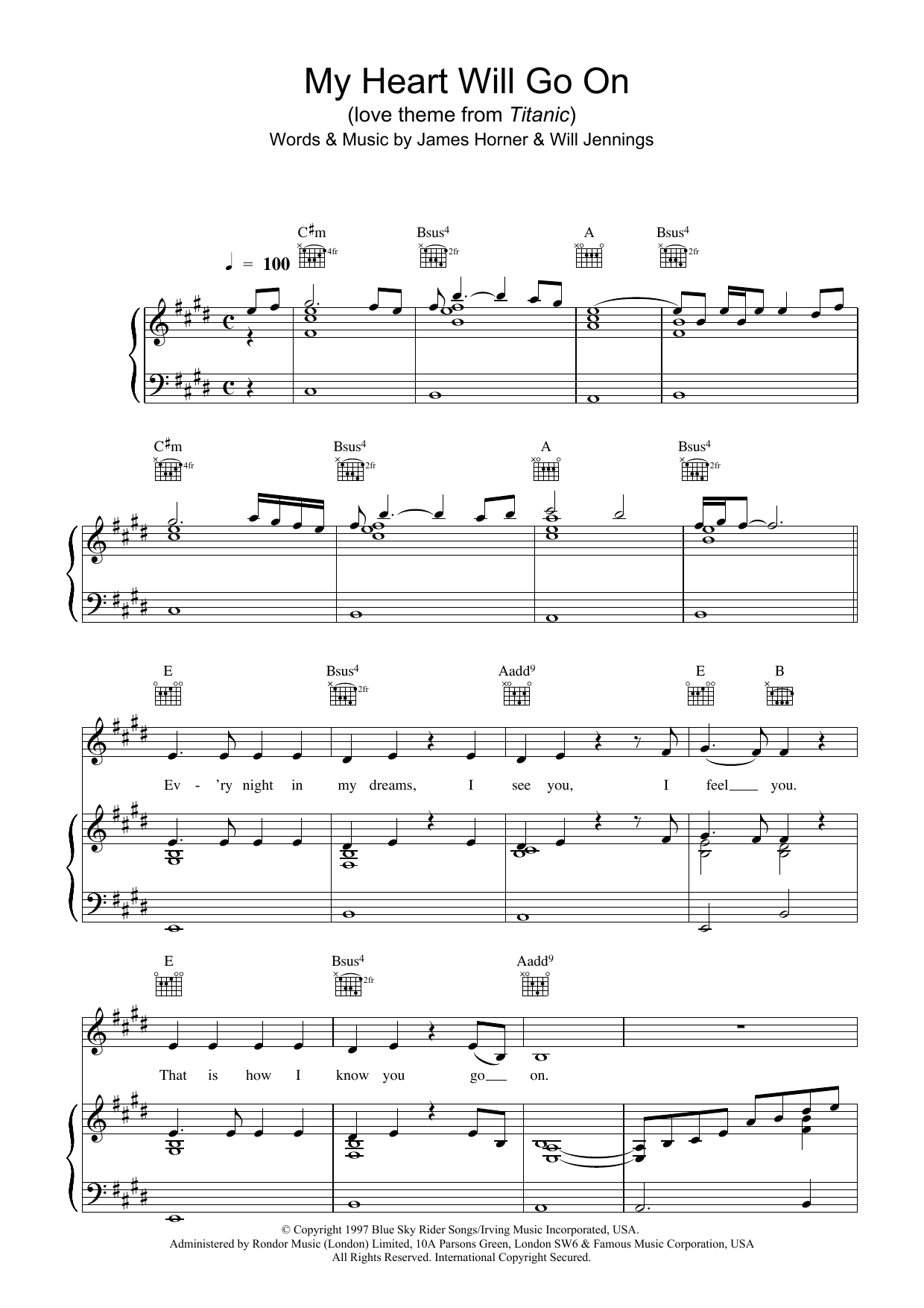 Celine Dion "My Heart Will Go On (Love Theme From 'Titanic')" Sheet ...