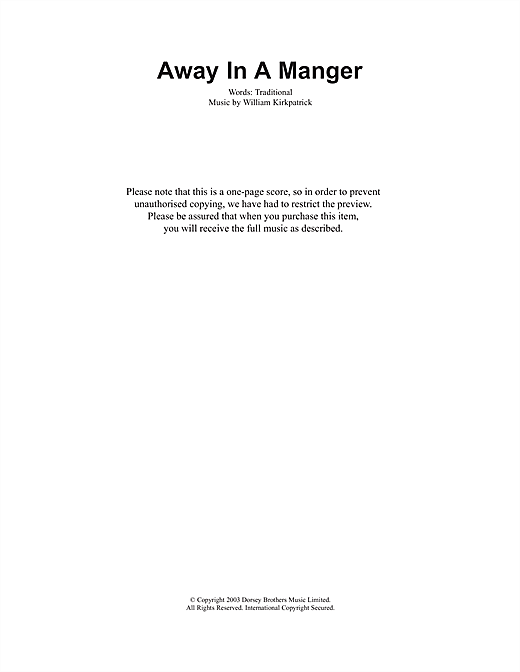 Christmas Carol "Away In A Manger" Sheet Music Notes | Download ...