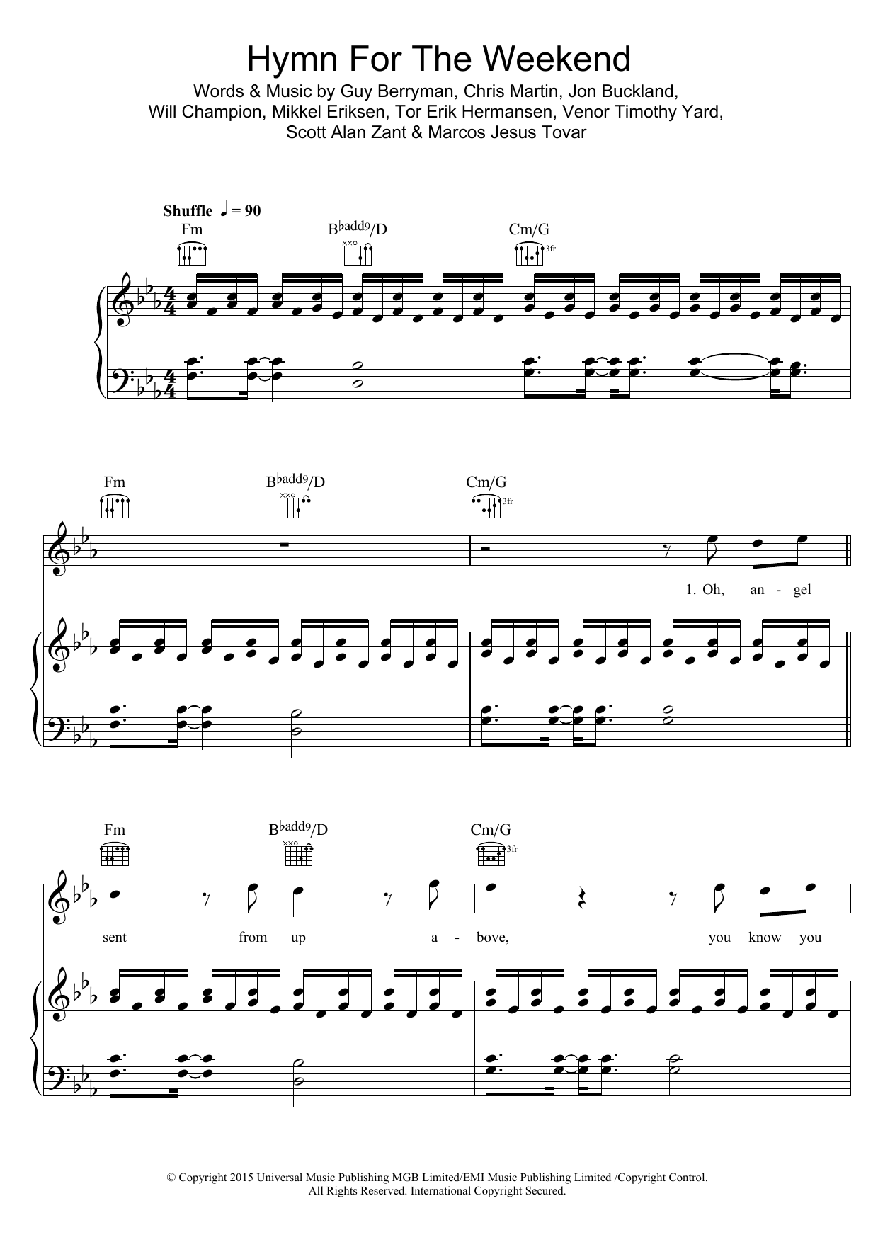 Coldplay "Hymn For The Weekend" Sheet Music & Chords | Download 3-Page ...