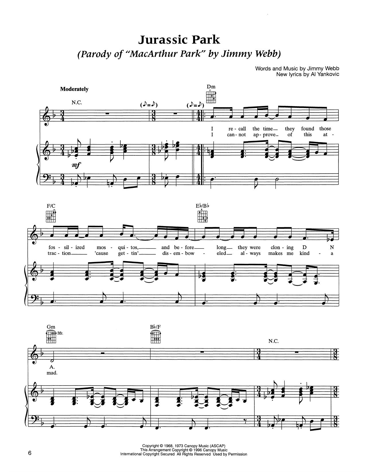 "Weird Al" Yankovic "Jurassic Park" Sheet Music Notes | Download ...