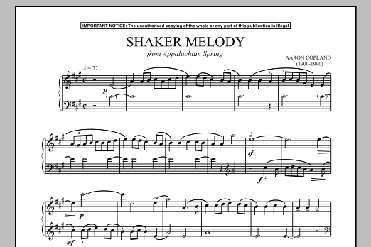 Aaron Copland "Appalachian Spring (Shaker Melody)" Sheet Music Notes ...
