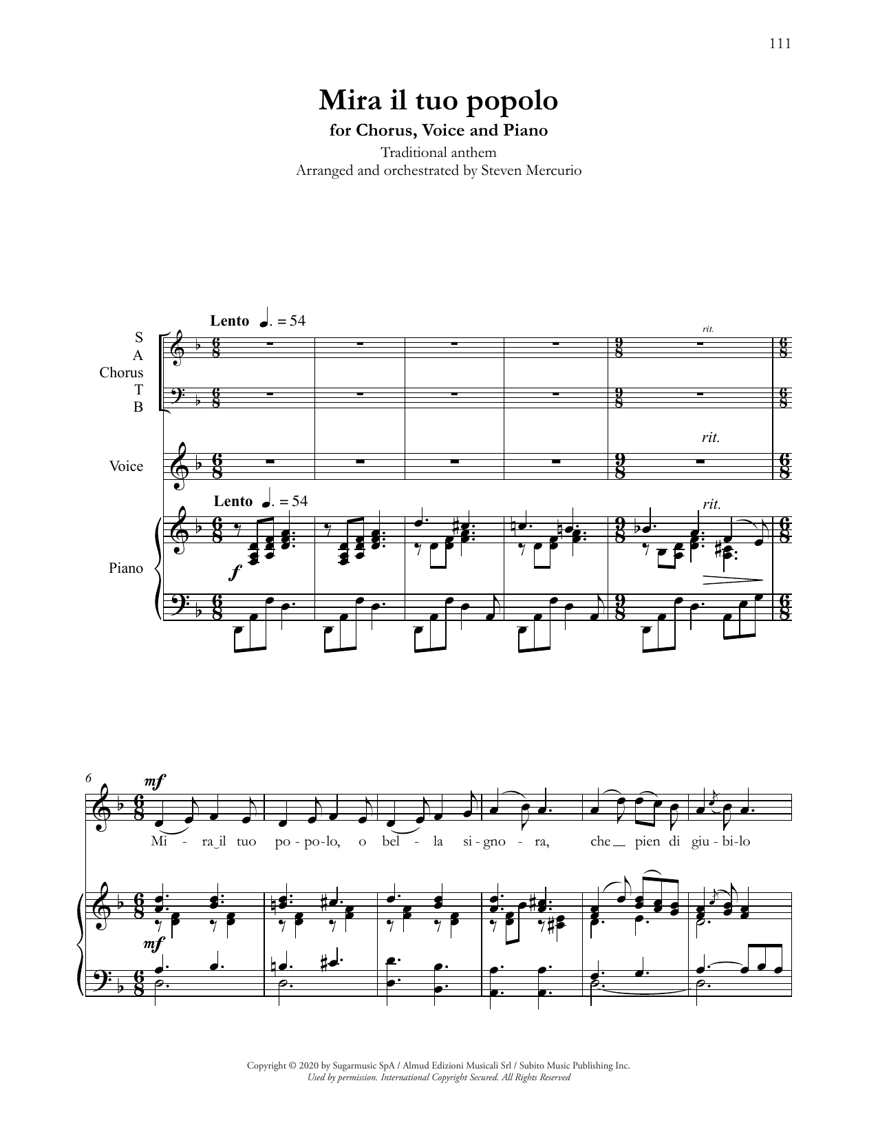 Andrea Bocelli "Mira il tuo popolo (arr. Steven Mercurio)" Sheet Music ...