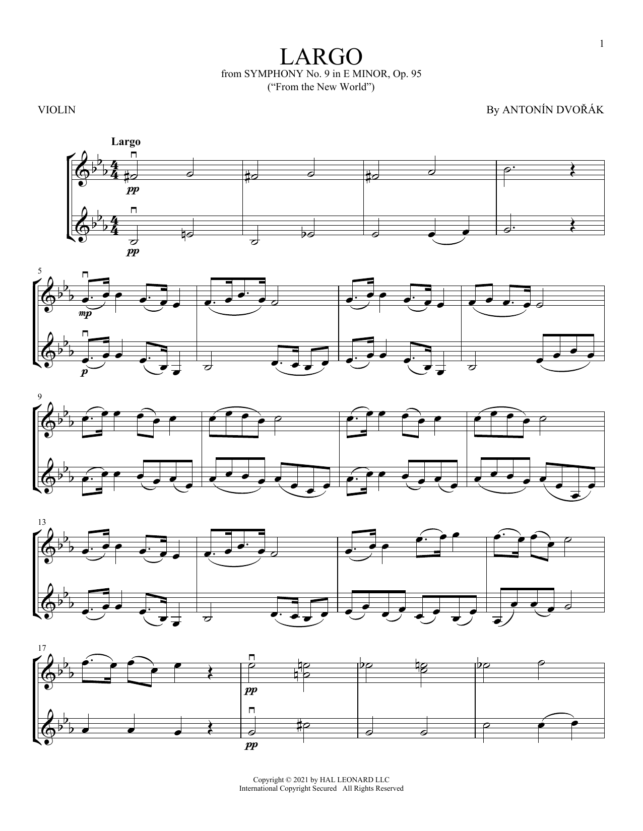 Antonin Dvorak "Largo" Sheet Music Notes | Download Printable PDF Score ...