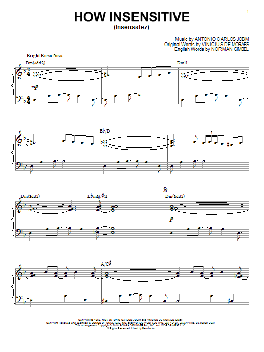 Antonio Carlos Jobim "How Insensitive (Insensatez)" Sheet Music Notes ...