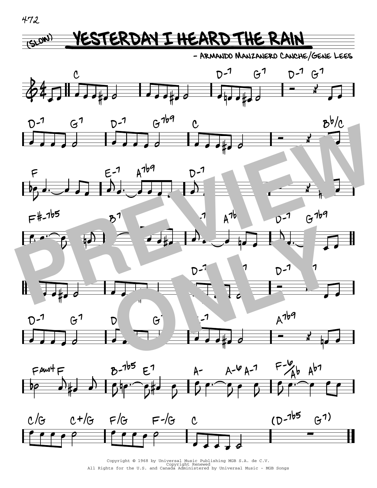 Armando Manzanero Canche Yesterday I Heard The Rain Sheet Music Notes