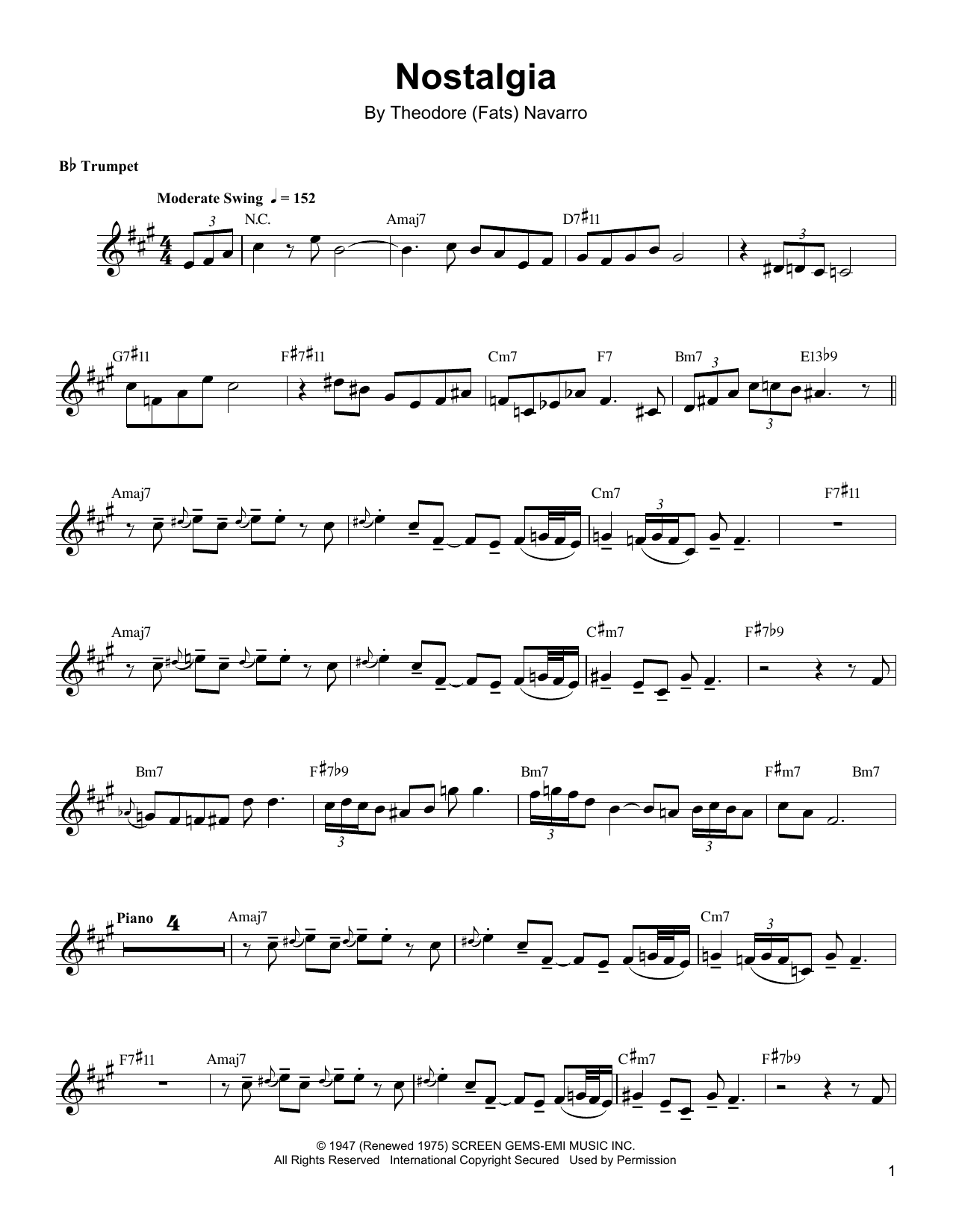 Arturo Sandoval "Nostalgia" Sheet Music Notes | Download Printable PDF ...
