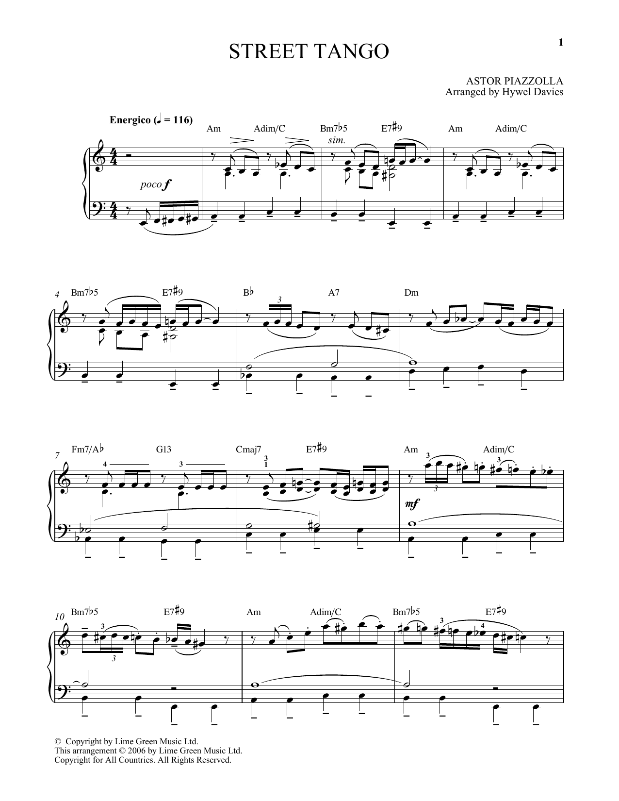 Astor Piazzolla "Street Tango" Sheet Music Notes | Download Printable ...