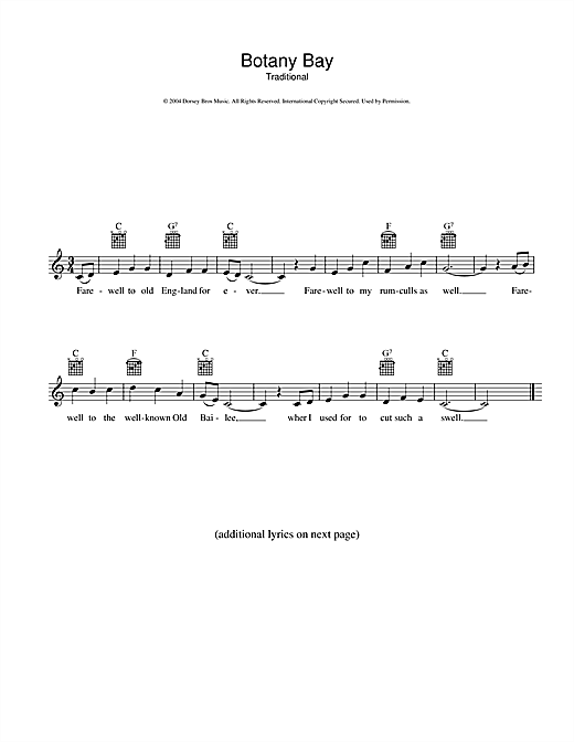 Australian Folksong "Botany Bay" Sheet Music Notes, Chords | Melody ...