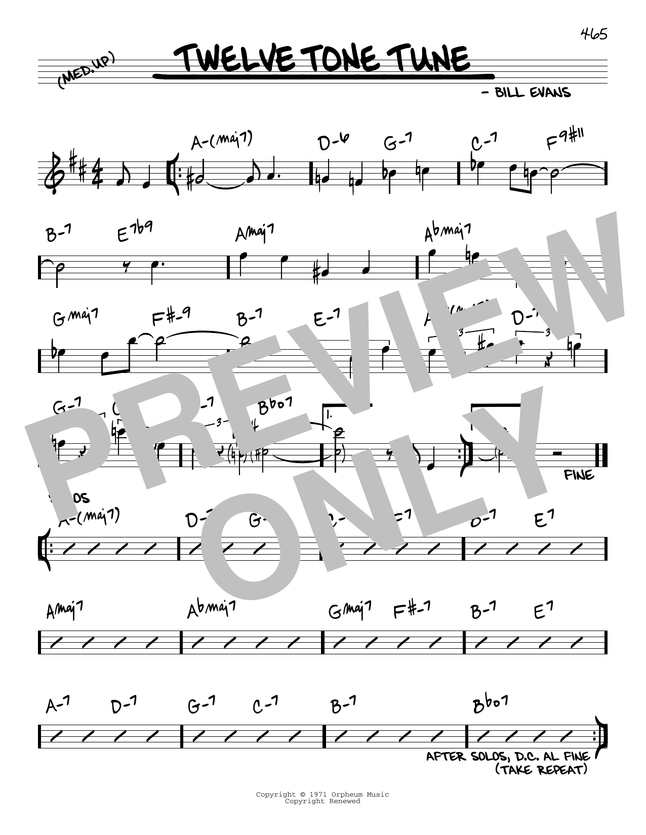 Bill Evans "Twelve Tone Tune" Sheet Music Notes | Download Printable ...