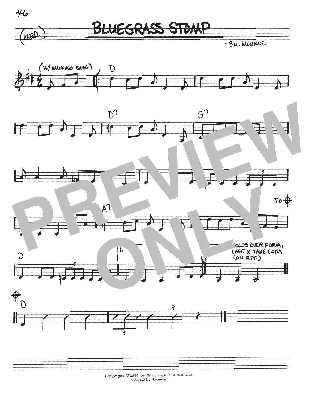Bill Monroe "Bluegrass Stomp" Sheet Music Notes | Download Printable ...