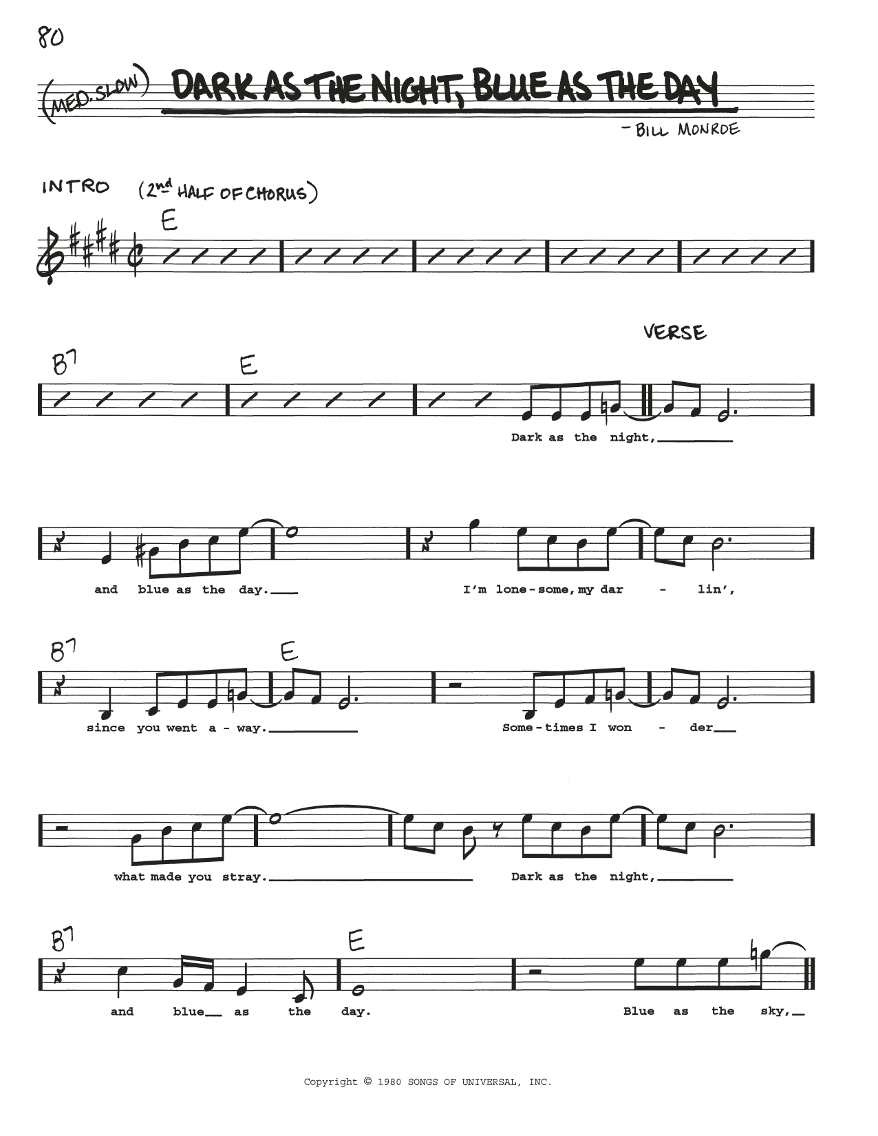 Bill Monroe "Dark As The Night, Blue As The Day" Sheet Music Notes ...