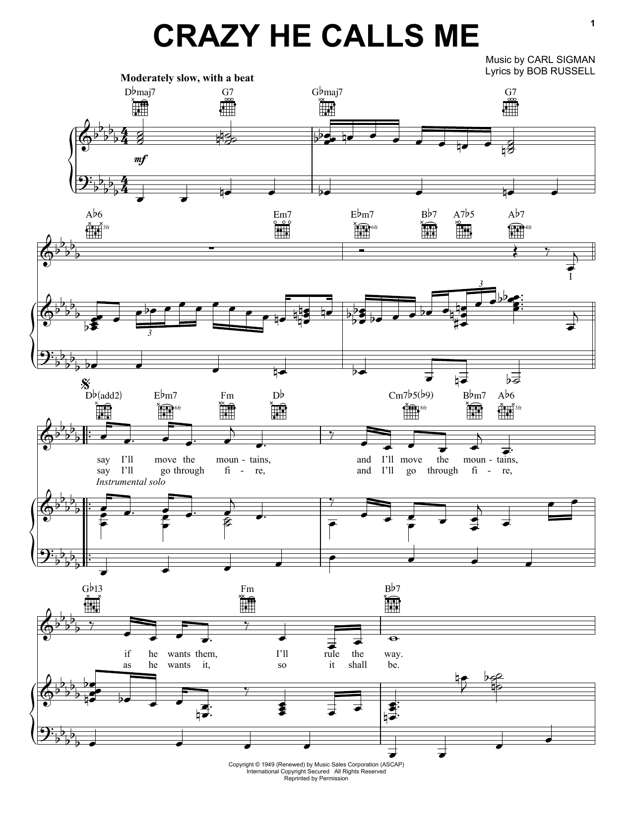 Billie Holiday "Crazy She Calls Me" Sheet Music Notes | Download ...