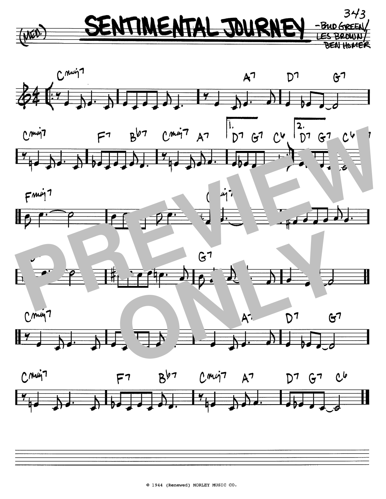 Bud Green "Sentimental Journey" Sheet Music Notes | Download Printable ...
