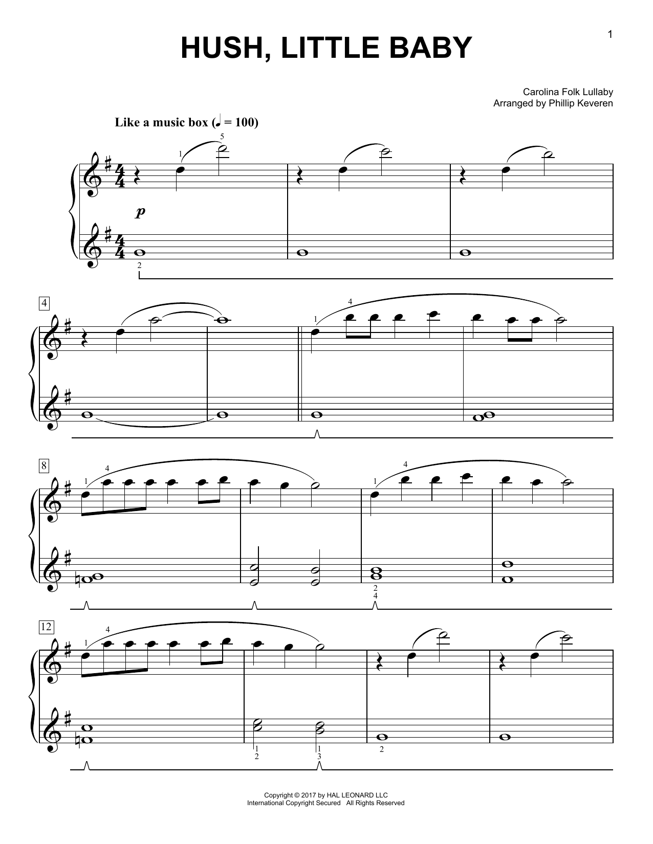 Carolina Folk Lullaby "Hush, Little Baby [Classical version] (arr ...