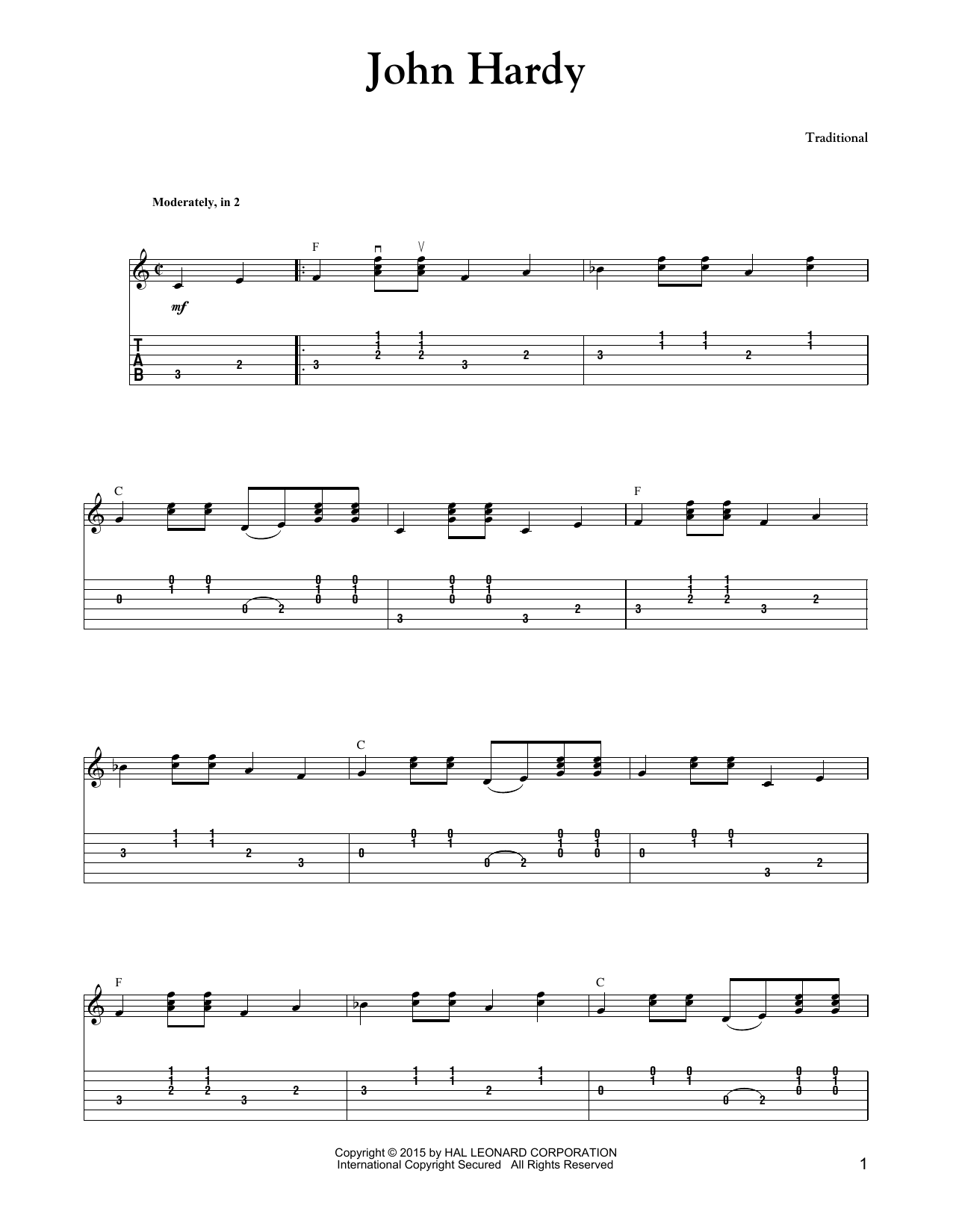 Carter Style Guitar "John Hardy" Sheet Music Notes | Download Printable ...